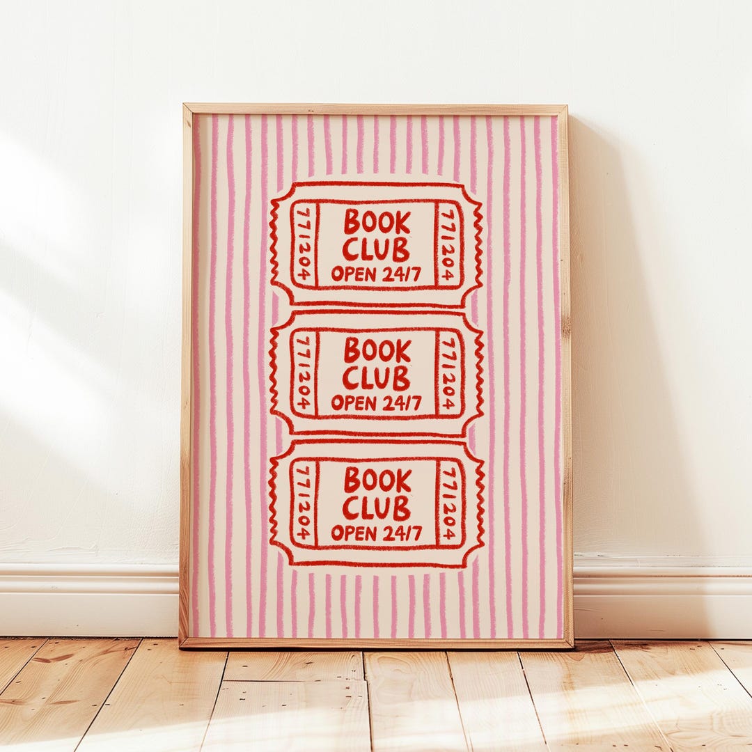 Book Club Ticket Printable, Red Pink Girly Bookish Poster, Booktok Wall ...