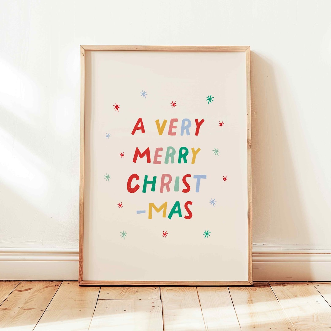 Merry Christmas Print, Very Merry Poster Wall Art, Colorful Christmas ...