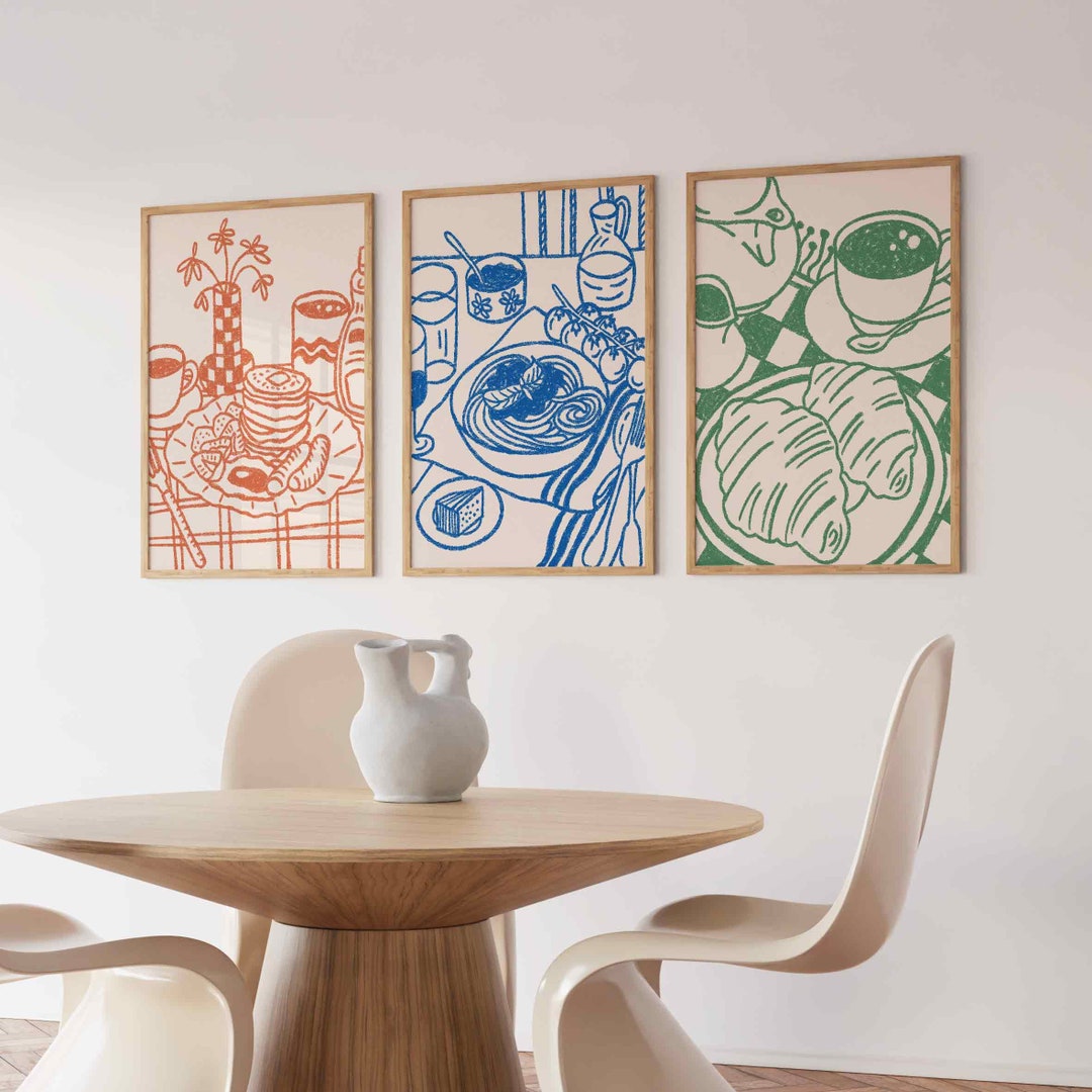 Dopamine Kitchen Print Set of 3, Pasta Wall Art, Pancake Breakfast ...