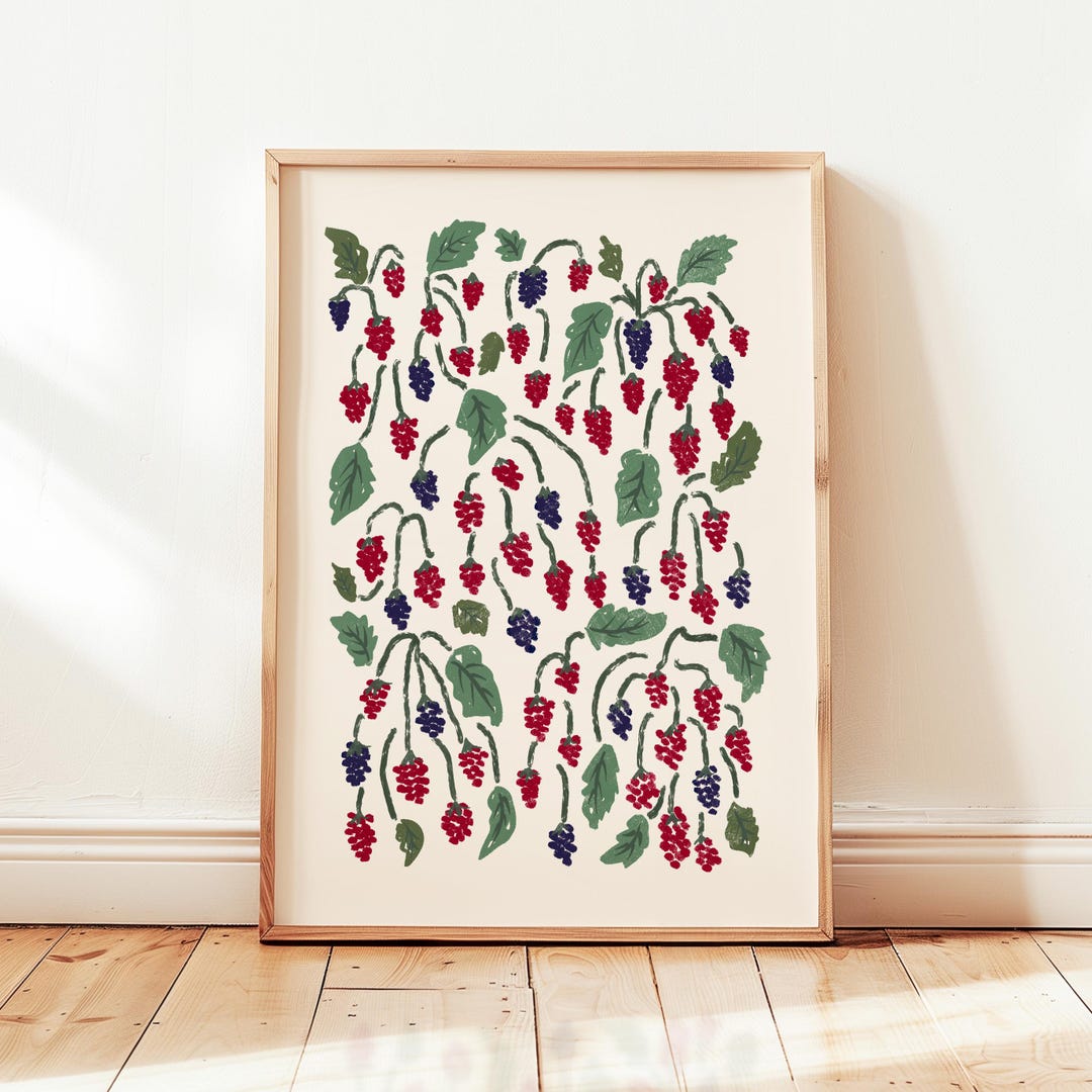 Raspberries Printable, Still Life Abstract Botanical Poster, Whimsical ...