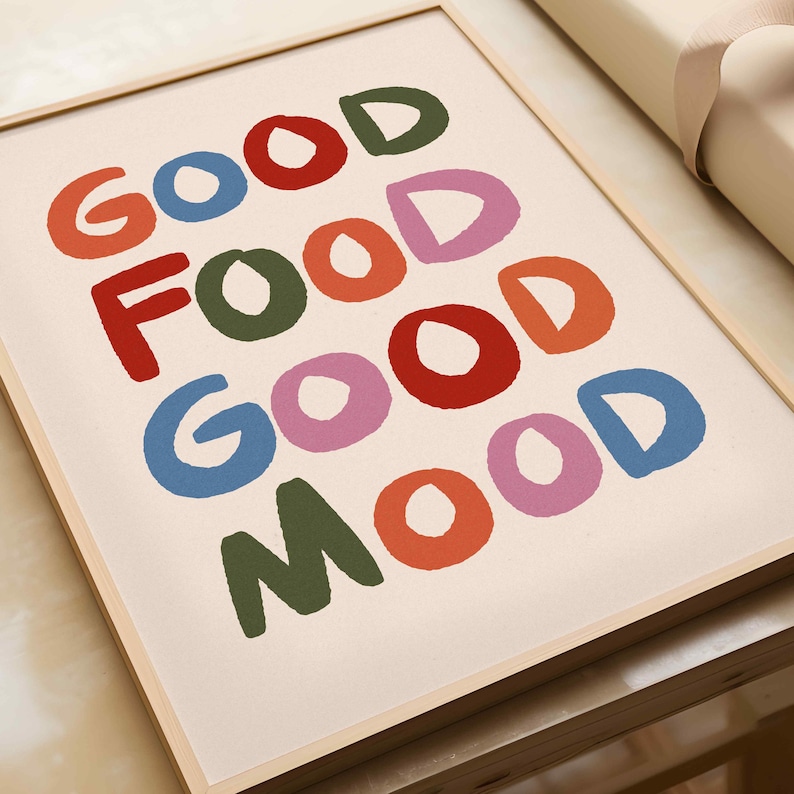 Good Food Good Mood Print, Colorful Retro Kitchen Dining Wall Decor ...