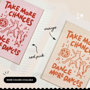 Dancing Cats Retro Wall Print, Disco Ball Poster, Cute Cat Artwork ...