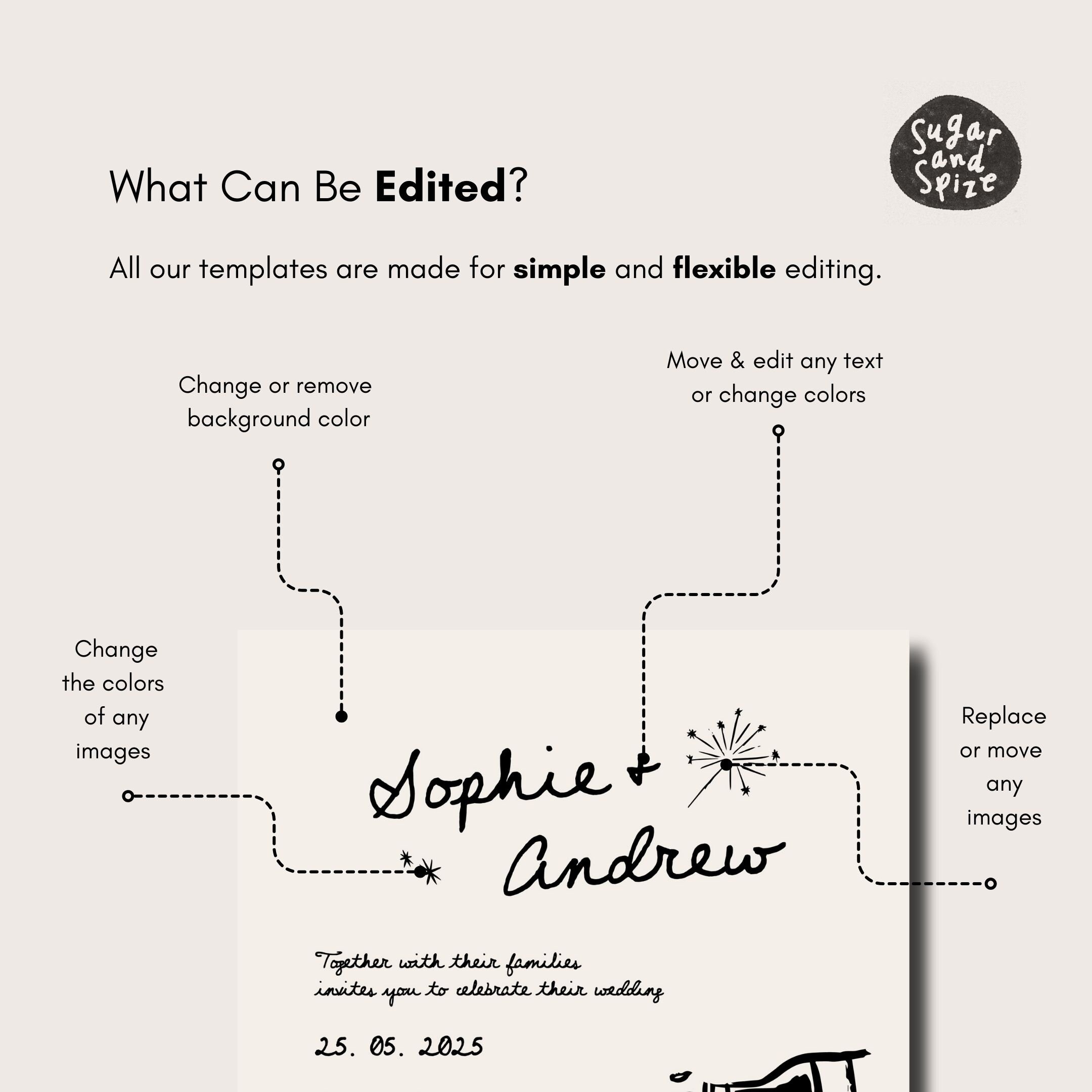 Hand Drawn Wedding Invitation Template, Whimsical Hand Written Save the ...