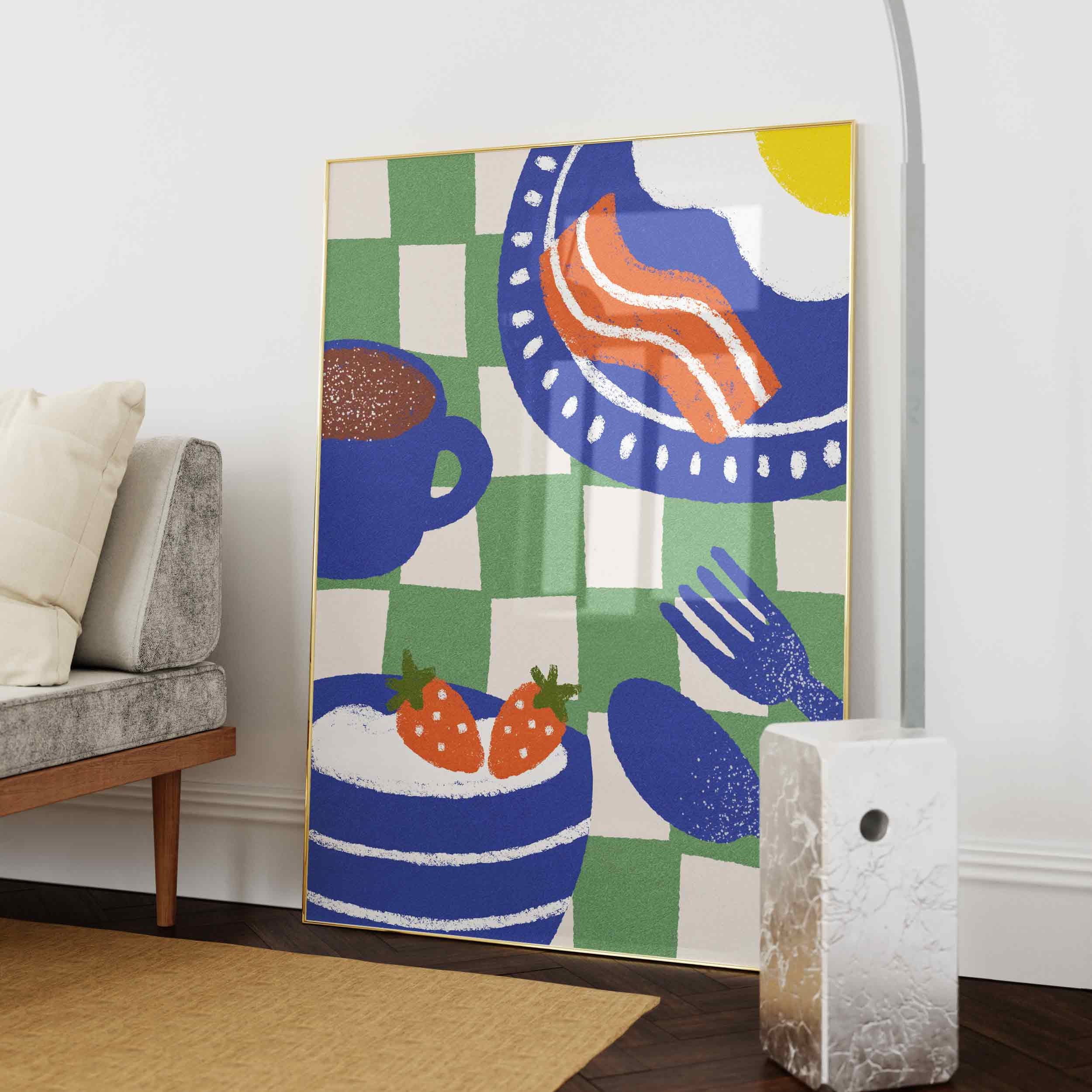 Breakfast Flat Lay Food Table Print, Hand Drawn Still Life Poster, Lets ...