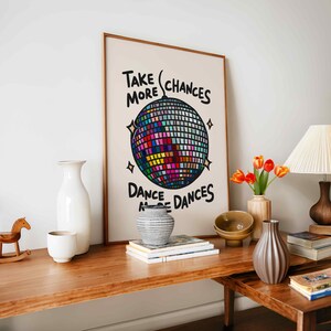 Take More Chances Print, Colorful Disco Ball Poster, Positive ...
