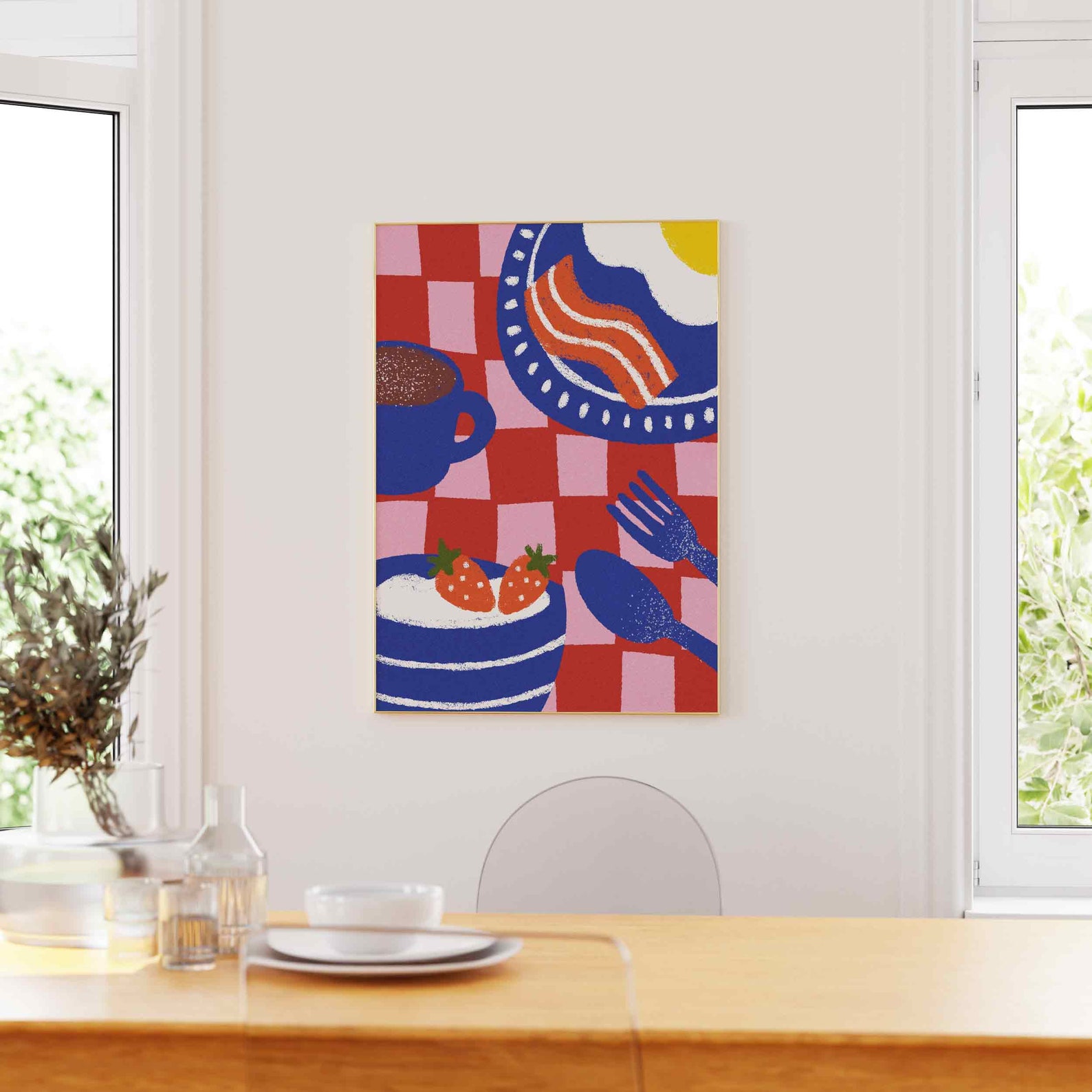 Breakfast Flat Lay Food Table Print, Hand Drawn Still Life Poster, Lets ...