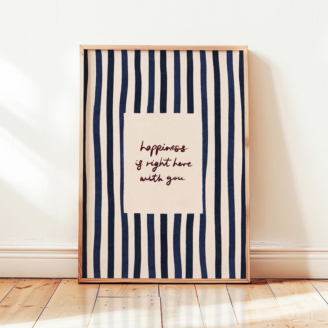 Happiness Right Where We Are Printable, Navy Blue Poster, Mid Century ...