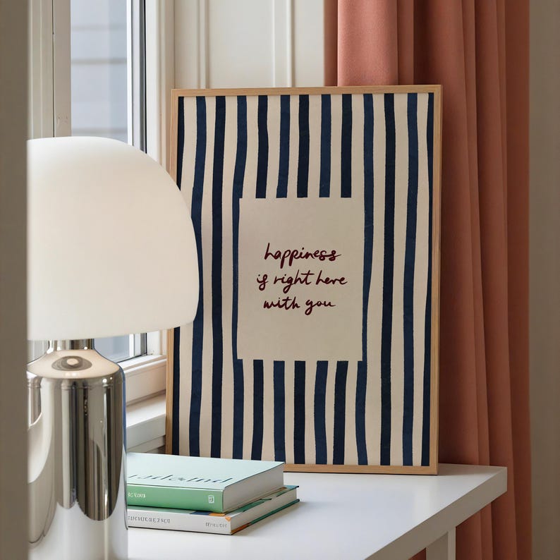 Happiness Right Where We Are Printable, Navy Blue Poster, Mid Century ...
