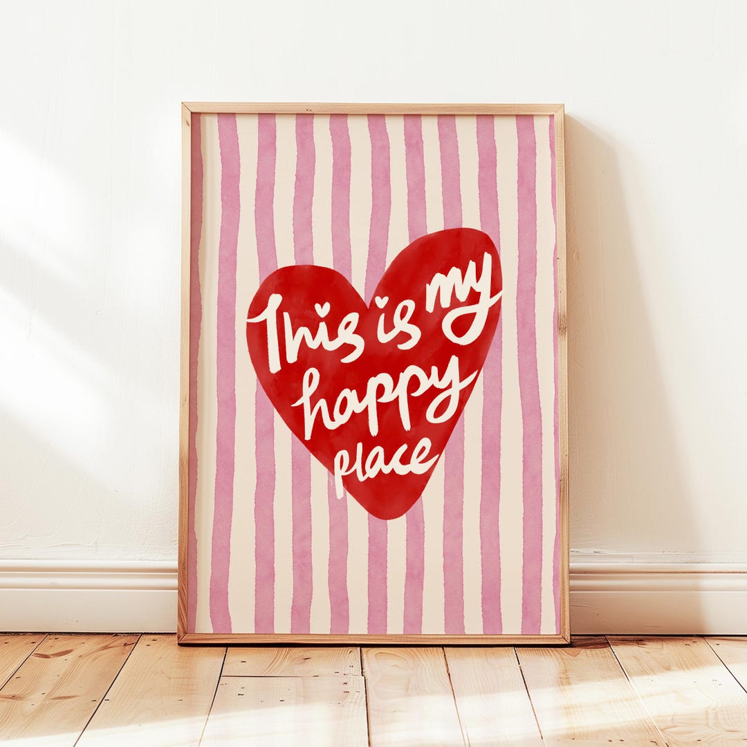 This is My Happy Place Printable, Red Pink Heart Stripes Poster, Preppy ...