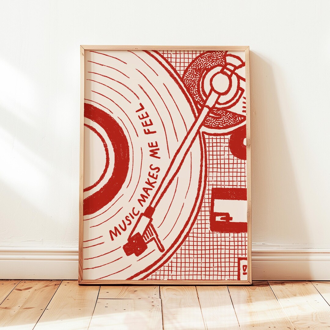 Music Makes Me Feel Printable, Retro Vinyl Player Poster, Record Lover ...