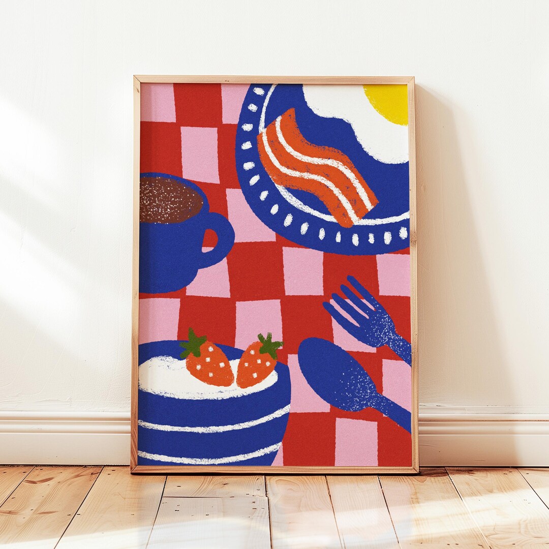 Breakfast Still Life Printable, Red Pink Food Table Poster, Kitchen ...