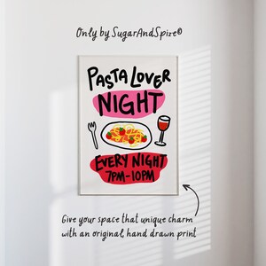 Pasta Lover Night Print, Preppy Pasta Club Printable, Pasta Lover Gift ...
