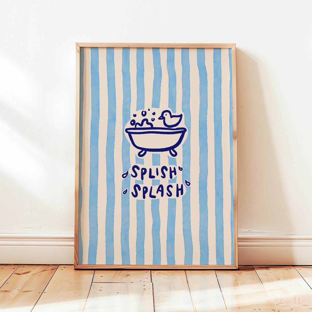 Splish Splash Bathtub Print, Blue Funny Bathroom Poster, Minimalist ...