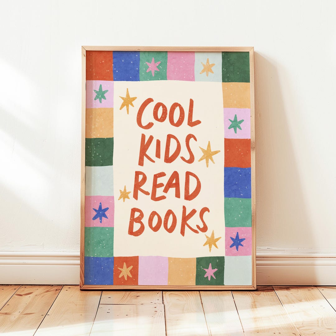 Cool Kids Read Books Printable, Colorful Playroom Poster, Nursery Wall ...
