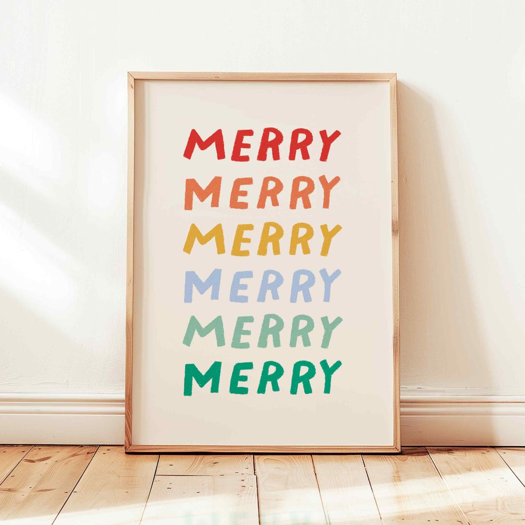 Merry Christmas Print, Merry Poster Wall Art, Colorful Christmas Decor ...