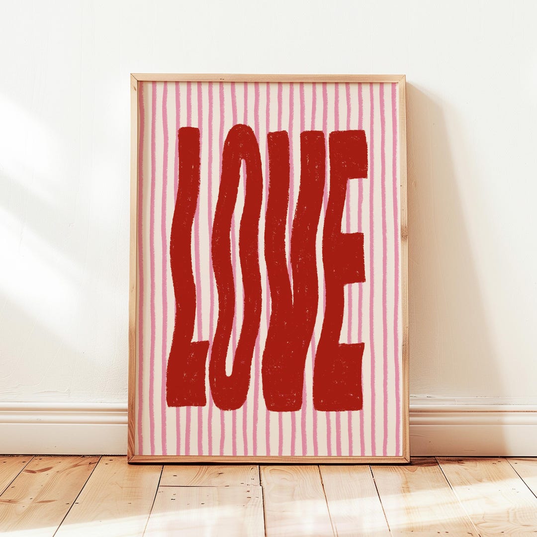 Love Print, Red Pink Wavy Couple Poster, Funky Apartment Wall Decor ...