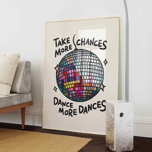 Take More Chances Print, Colorful Disco Ball Poster, Positive ...