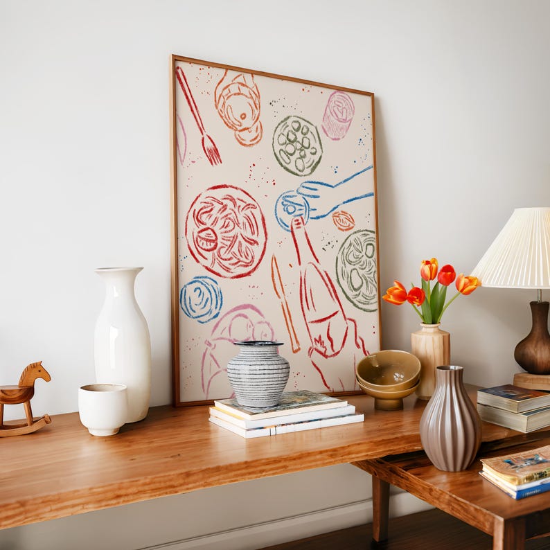 Pasta Night Dinner Party Printable, Colorful Italian Food Table Poster ...