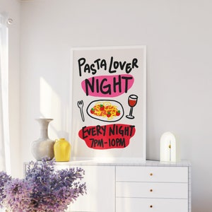 Pasta Lover Night Print, Preppy Pasta Club Printable, Pasta Lover Gift ...