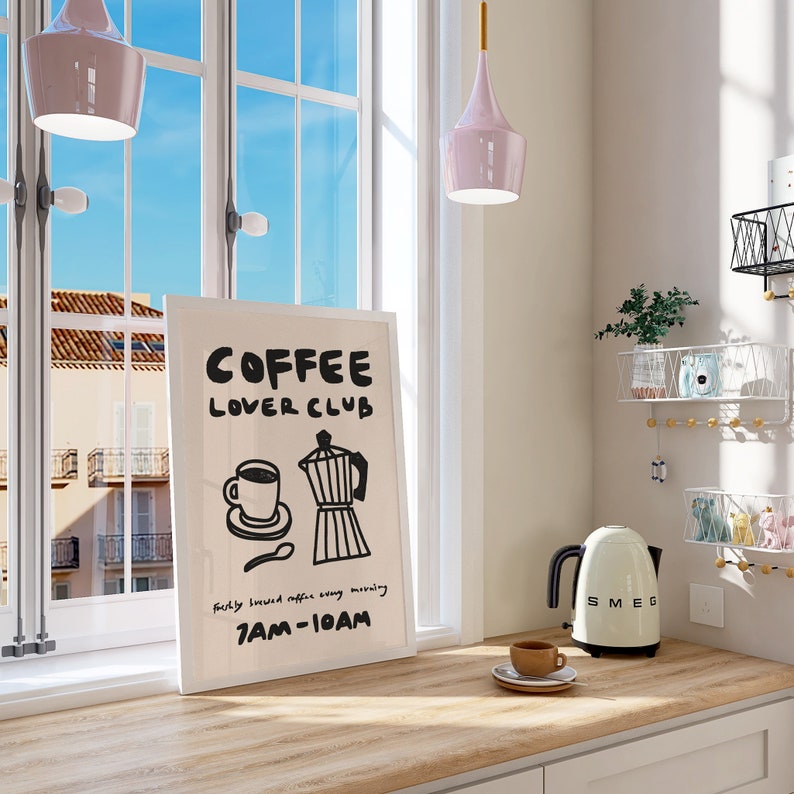 Coffee Lover Club Print, Hand Drawn Retro Coffee Lover Gift, Vintage ...