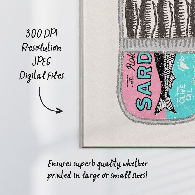 Sardines Tin Pink Print, Retro Hand Drawn Sardine Poster, Preppy Fish ...