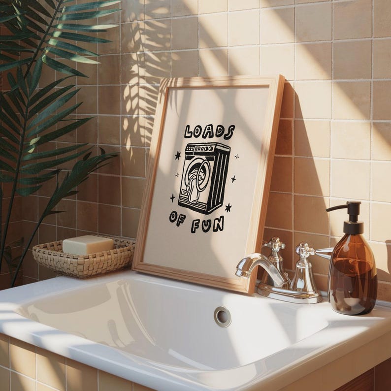 Loads of Fun Printable, Retro Laundry Room Poster, Funky Laundromat ...