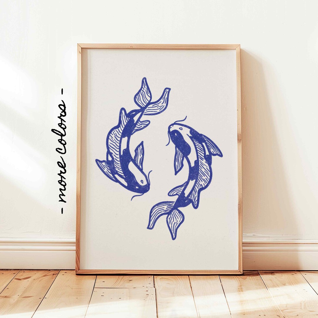 Koi Fish Print, Hand Drawn Koi Fishes Poster, Japandi Art, Japanese ...