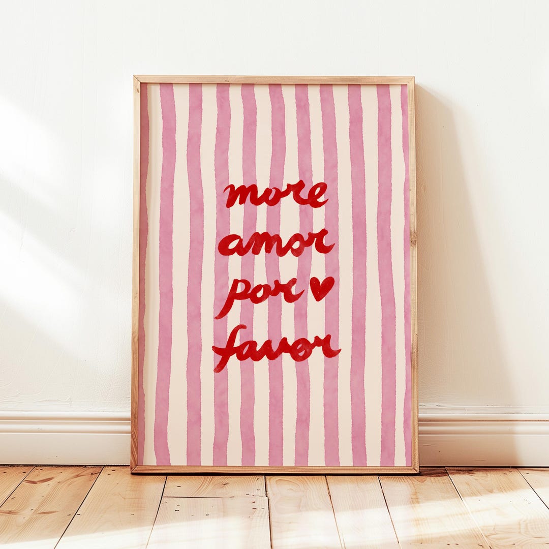 More Amor Por Favor Print, Love Quote Striped Poster, Spanish Preppy ...