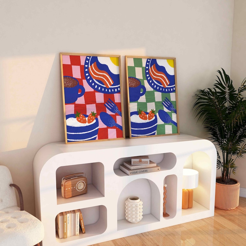 Breakfast Flat Lay Food Table Print, Hand Drawn Still Life Poster, Lets ...