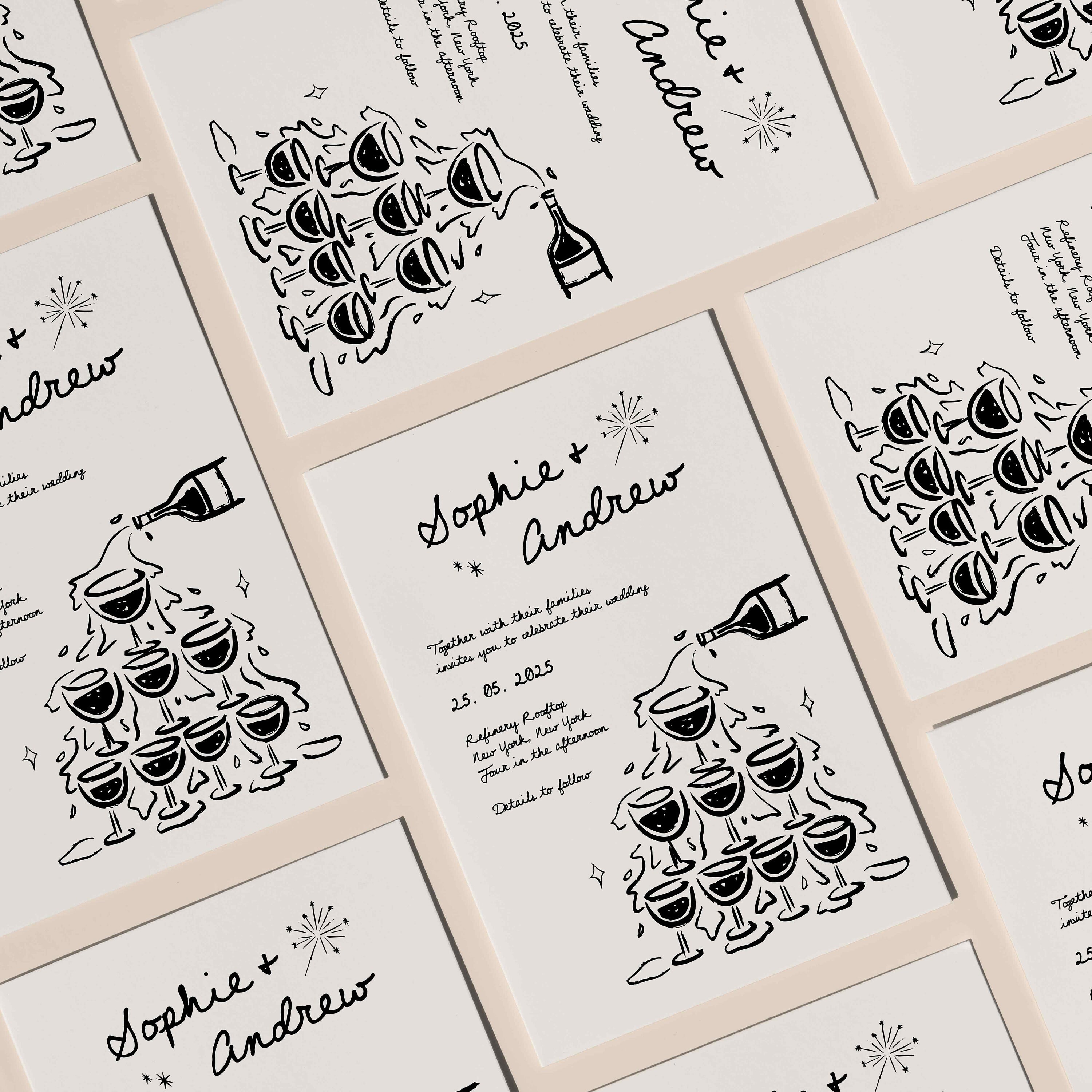 Hand Drawn Wedding Invitation Template, Whimsical Hand Written Save the ...