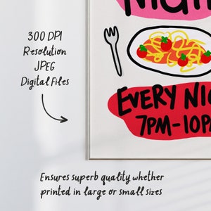 Pasta Lover Night Print, Preppy Pasta Club Printable, Pasta Lover Gift ...