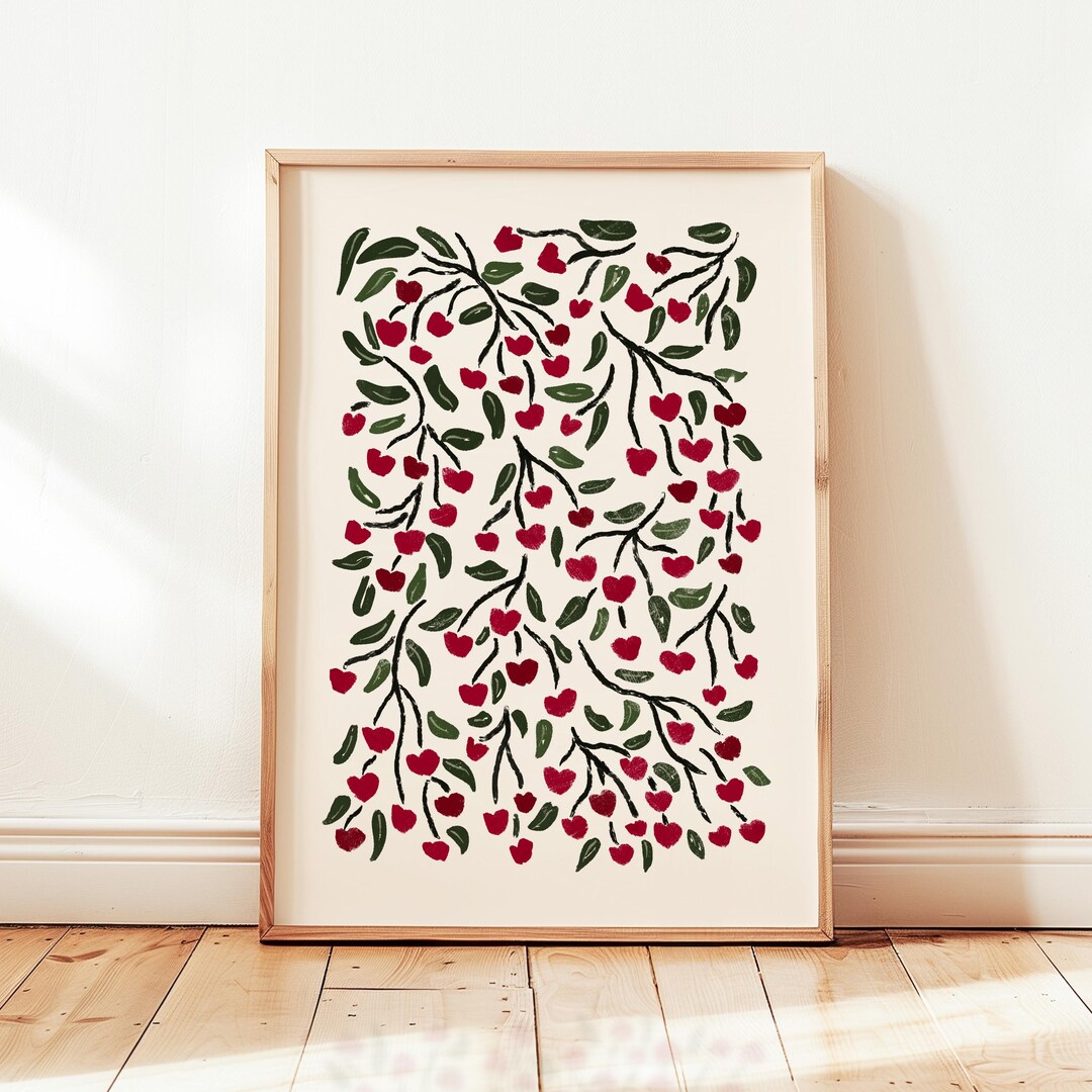 Cherries Printable, Still Life Abstract Botanical Poster, Whimsical ...