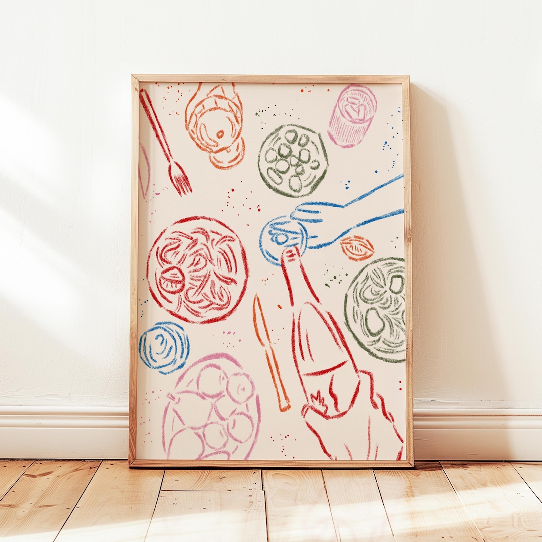 Pasta Night Dinner Party Print, Colorful Italian Food Table Poster ...