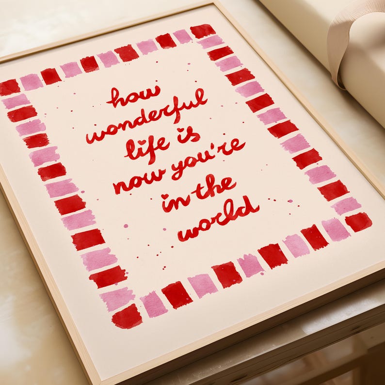 How Wonderful Life is Print, Red Pink Nursery Poster, Kids Playroom ...