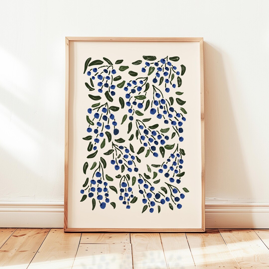 Blueberries Print, Still Life Abstract Botanical Poster, Whimsical Wall ...