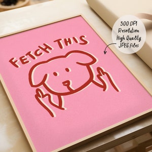 Fetch This Dog Print Poster, Cute Kawaii Dog Print, Preppy Apartment ...