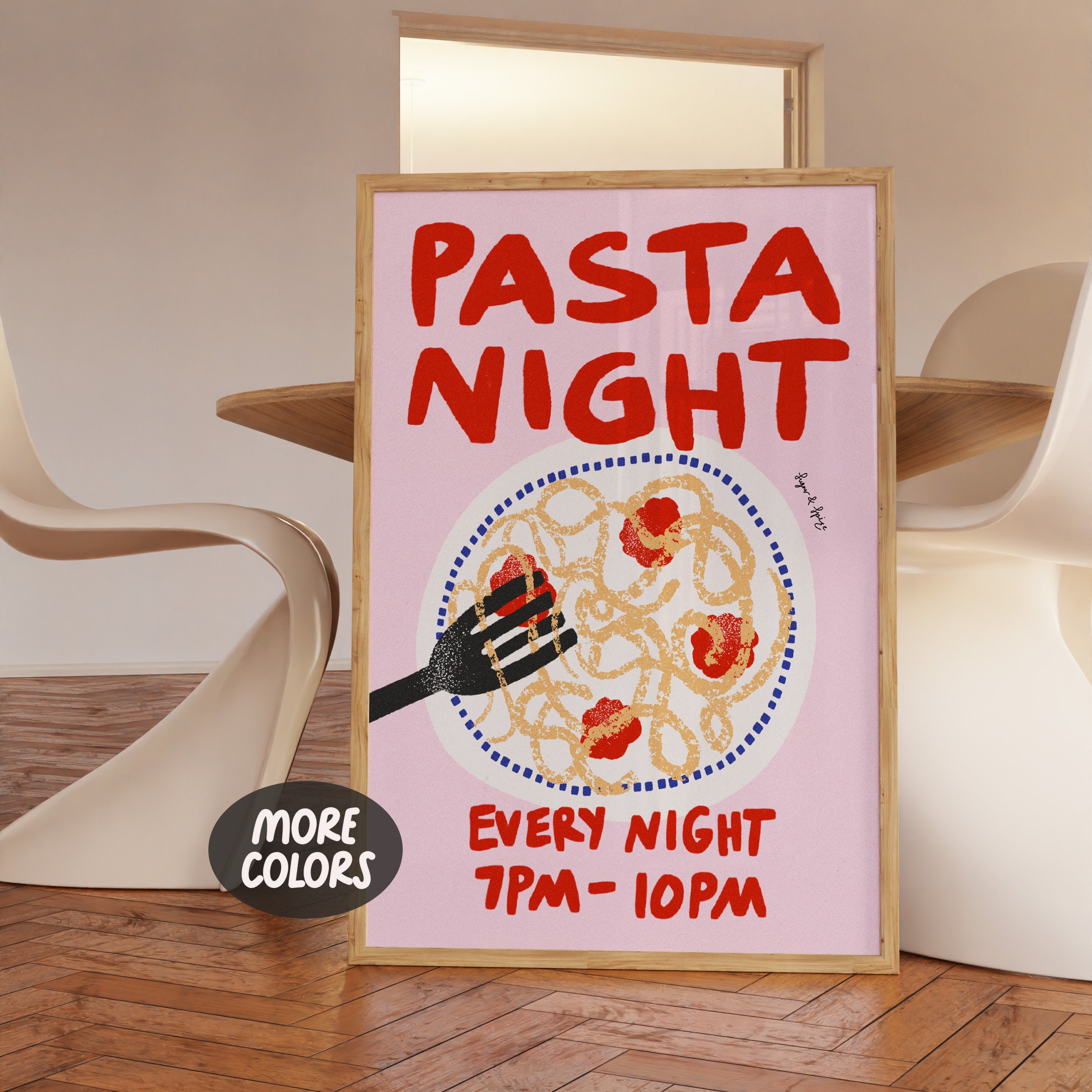 Pasta Night Print, Preppy Pasta Lover Art, Coquette Pasta Poster ...