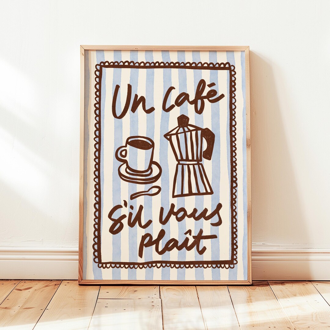 Un Cafe Sil Vous Plait Print, Retro Coffee Poster, French Wall Art ...