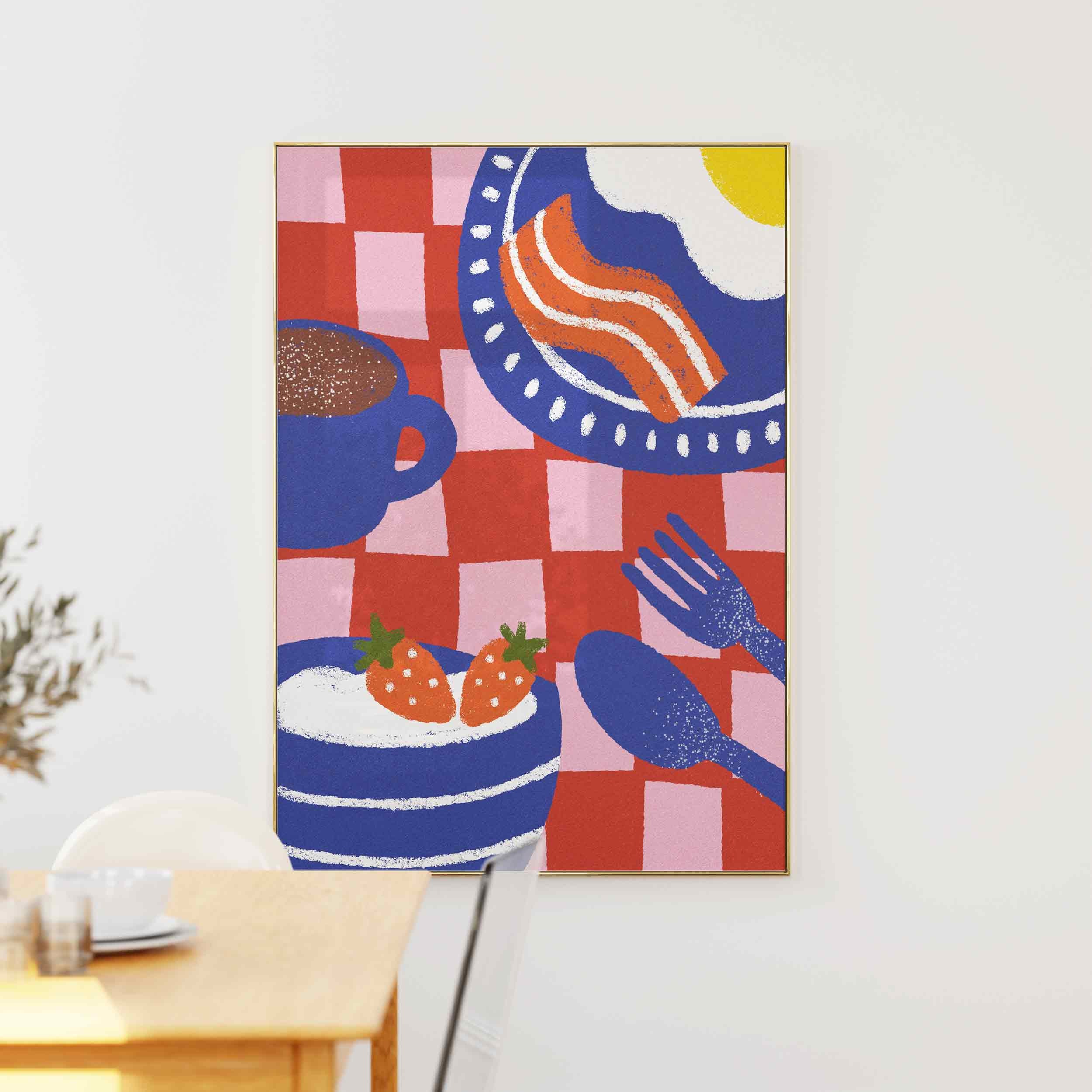 Breakfast Flat Lay Food Table Print, Hand Drawn Still Life Poster, Lets ...