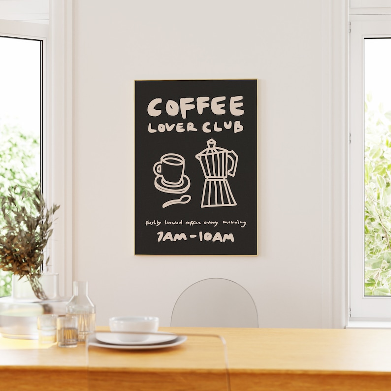 Coffee Lover Club Print, Hand Drawn Retro Coffee Lover Gift, Vintage ...