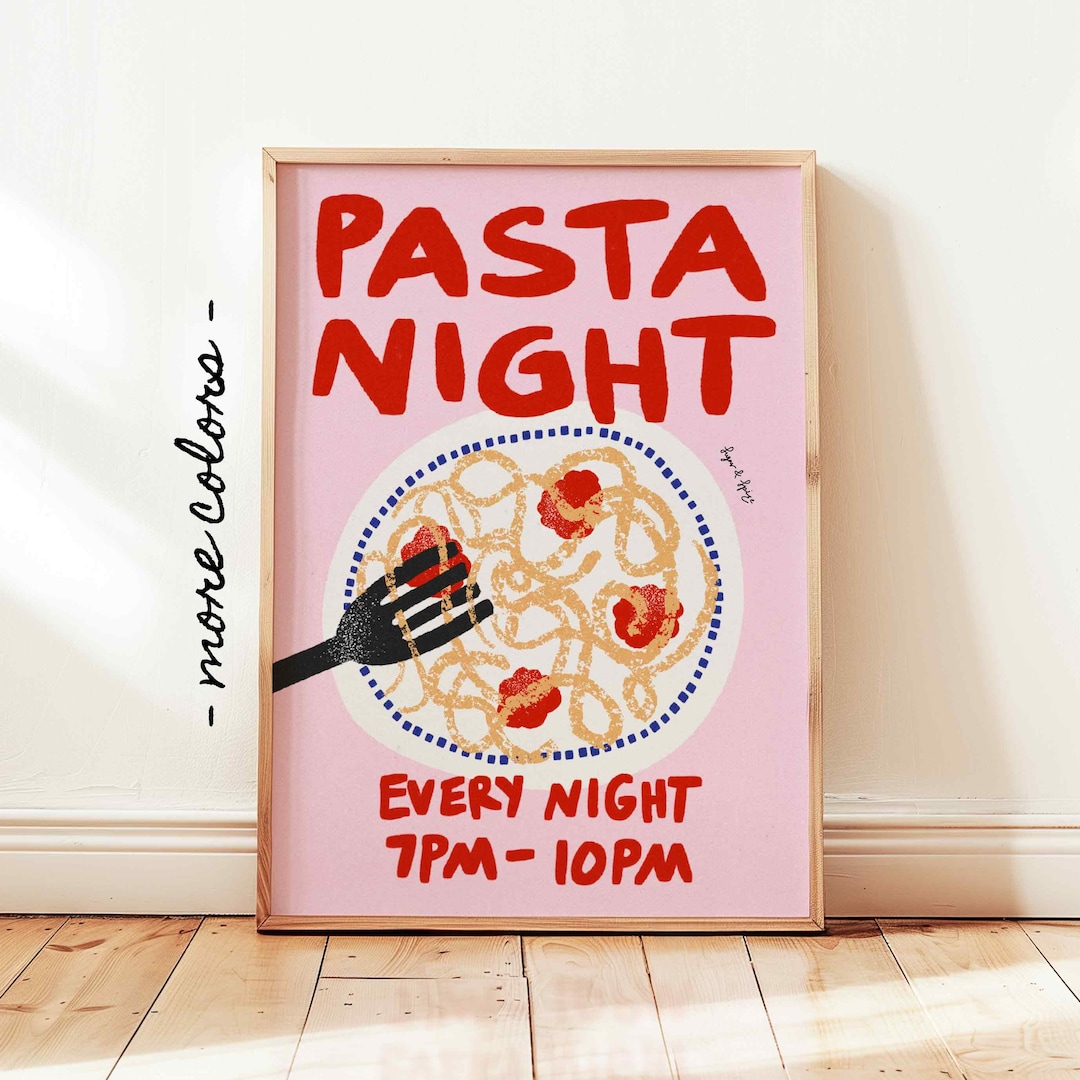 Pasta Night Print, Preppy Pasta Lover Art, Coquette Pasta Poster ...