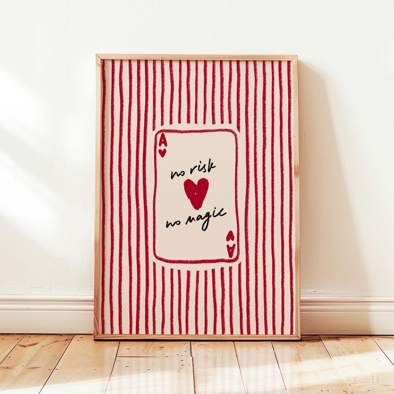 No Risk No Magic Printable, Ace of Hearts Poster, Positive Motivational ...