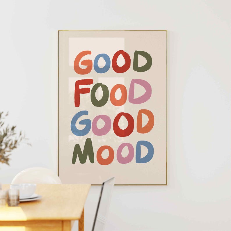 Good Food Good Mood Print, Colorful Retro Kitchen Dining Wall Decor ...