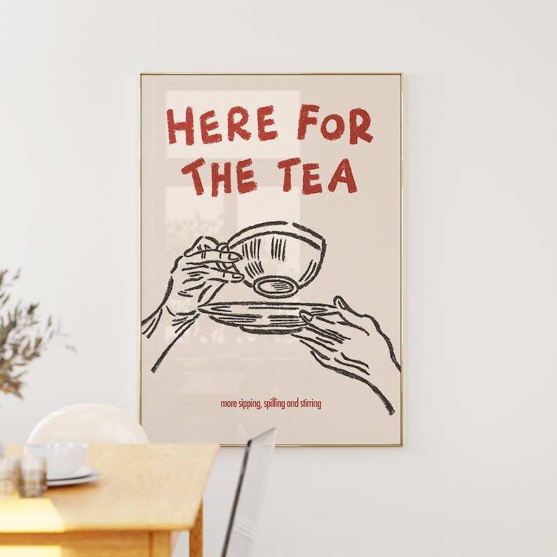 Here for the Tea Print, Funny Tea Poster, Vintage Minimalist Kitchen ...