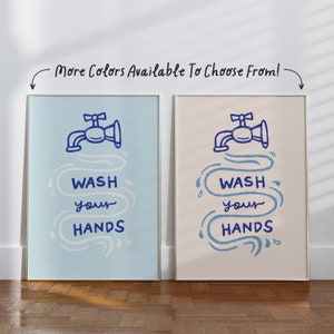 Wash Your Hands Print, Hand Drawn Retro Bathroom Poster, Cute Toilet ...