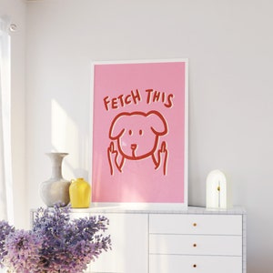 Fetch This Dog Print Poster, Cute Kawaii Dog Print, Preppy Apartment ...