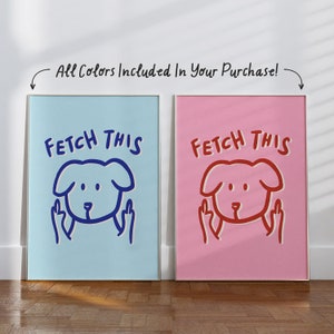 Fetch This Dog Print Poster, Cute Kawaii Dog Print, Preppy Apartment ...