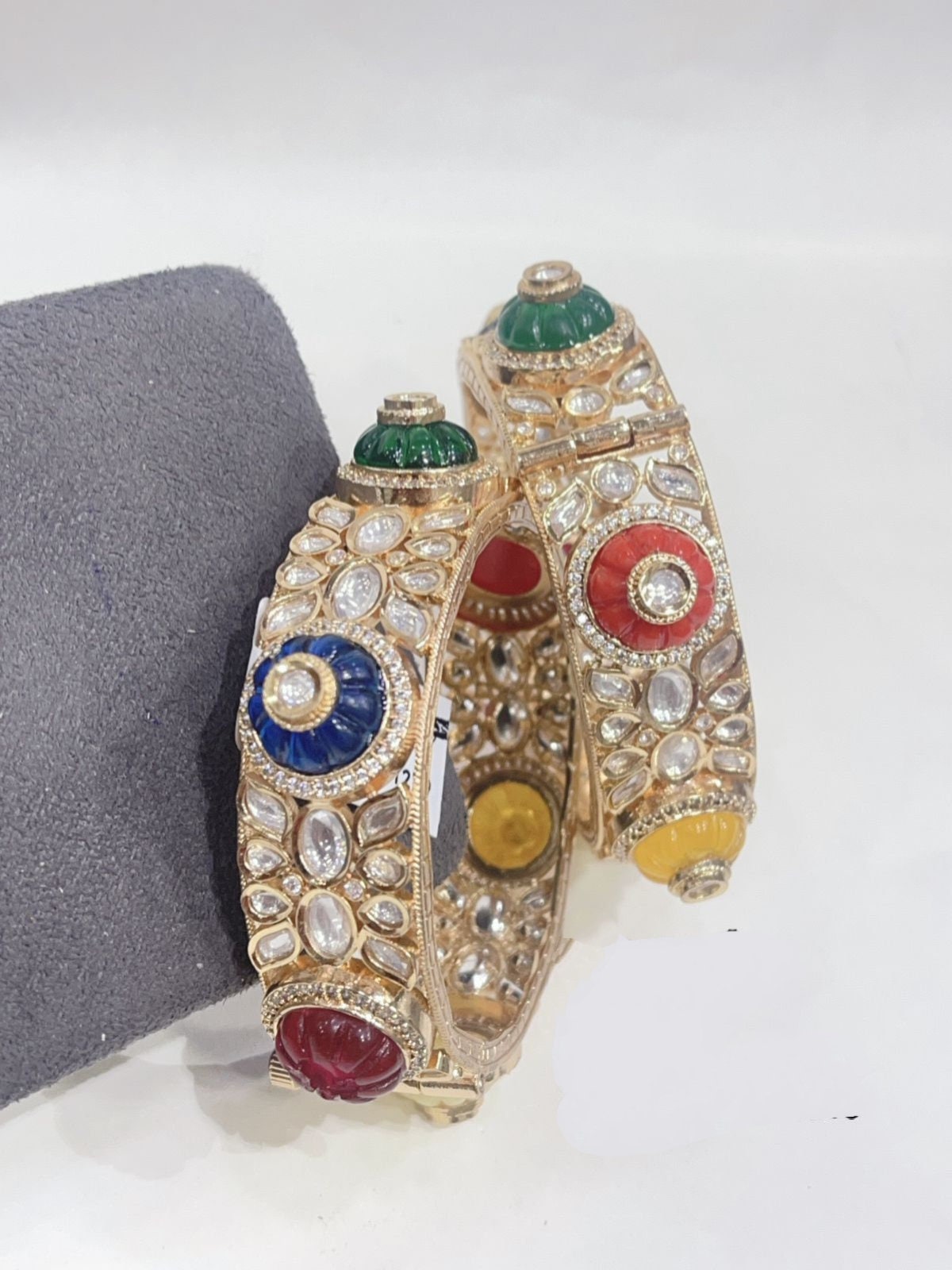 Kundan Jadau Bangles,indian Polki Navratan Bangles, Gold Plated Bangles,bridal Jewelry ...