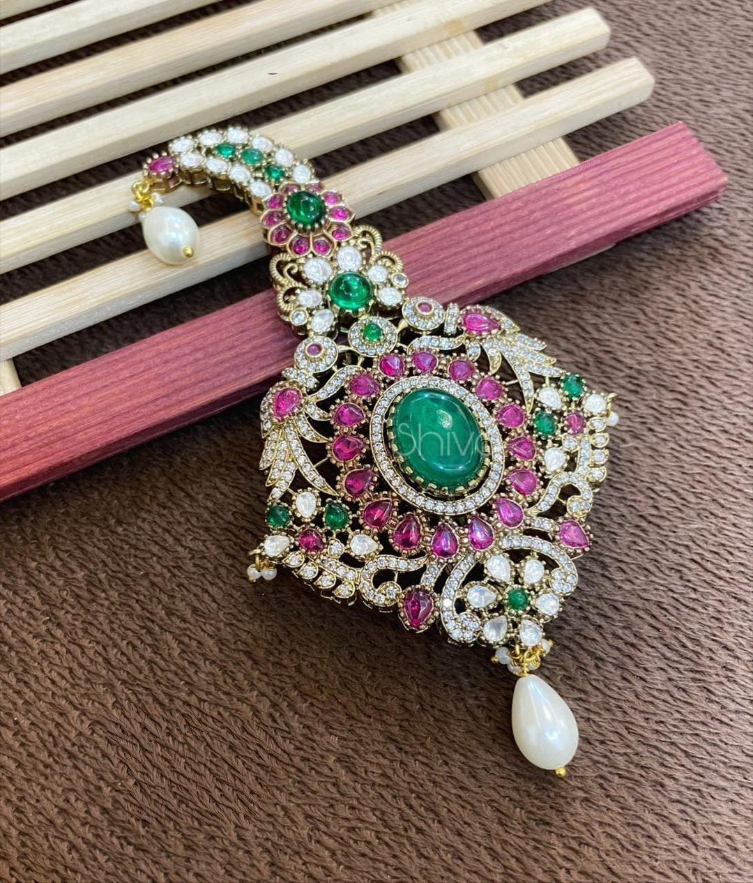 Polki Kundan Kalangi: Indian Groom Turban Brooch With Pearl Drop ...