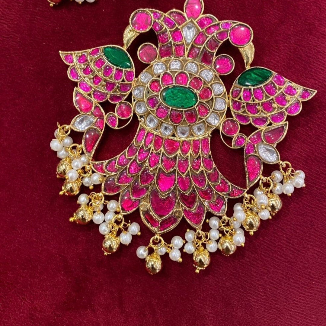 Pre Order Jadau Kundan Pendant,handmade Jadau Jewelry Pink Green ...